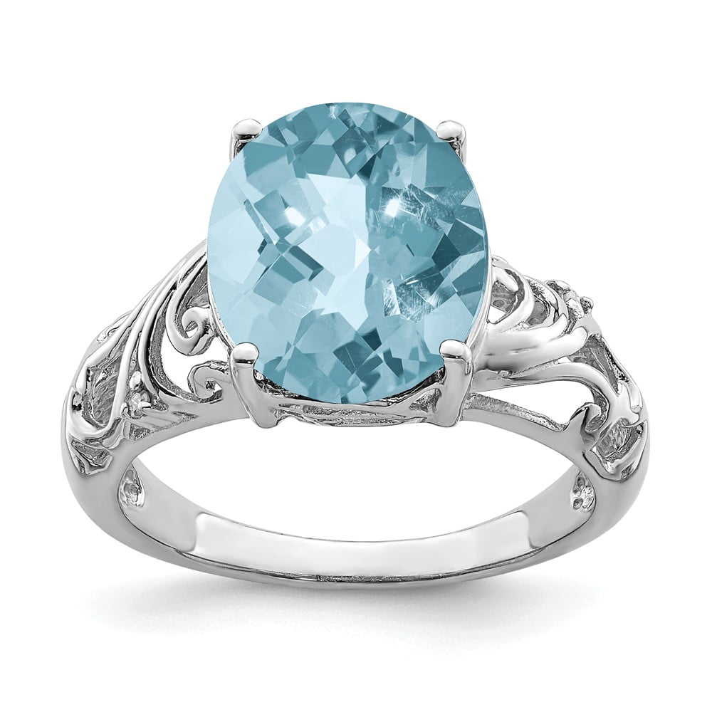 FB Jewels Sterling Silver Rhodium Checker-Cut Light Swiss Blue Topaz ...