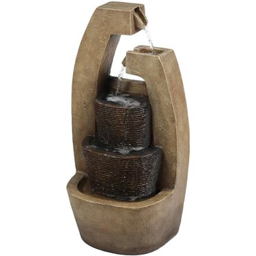 Resin Three-Tiered Modern-Style Illuminated Water Fountain with LED ...