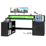 Uforic L-Shaped Desk with USB Ports & LED Light, Modern Computer Desk ...