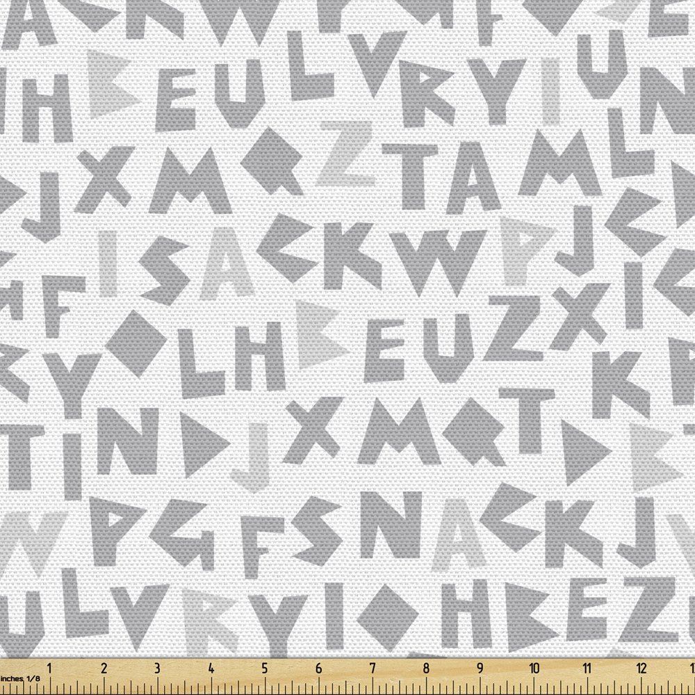 Alphabet Fabric by the Yard, Greyscale Geometric Letters Simplistic ...