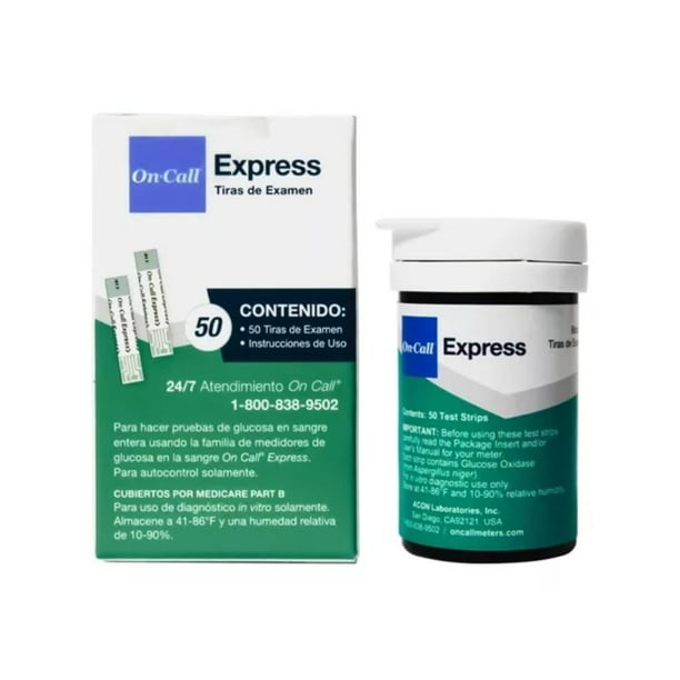 Tiras Reactivas para Glucometro On Call Express - Caja con 50 tiras ...