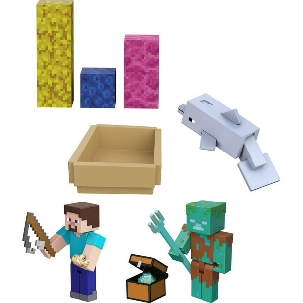 Minecraft Dolphin's Treasure Adventure Pack with 3 Action Figures ...