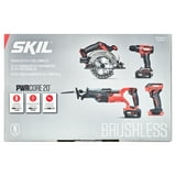 SKIL 20V PWR Core Cordless Drill Combo Kit, Drill Driver, Circular Saw, Reciprocating Saw, LED ...