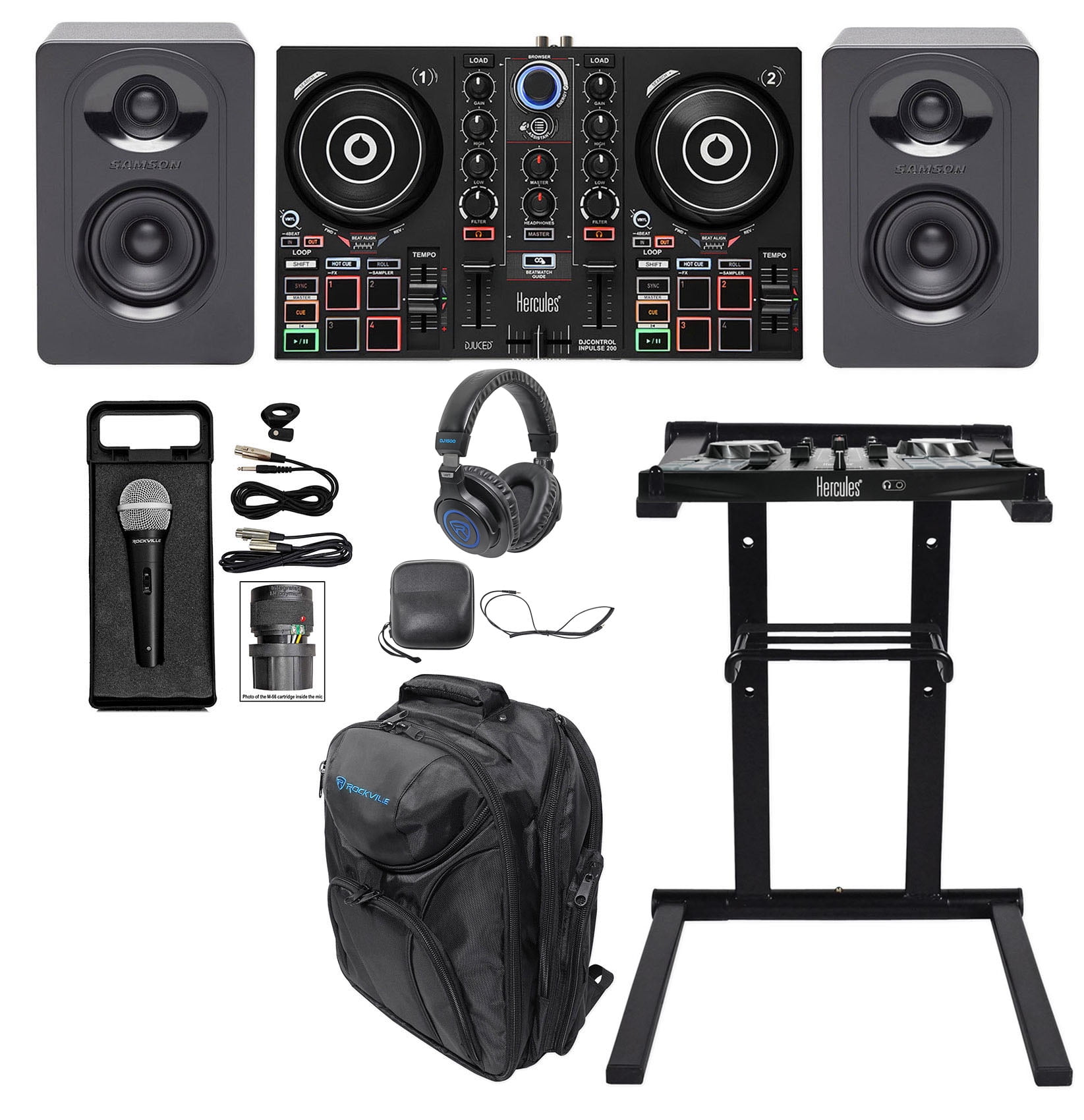 Hercules DJ CONTROL INPULSE 200 Controller+Mic+Headphones+Monitors+Bag ...