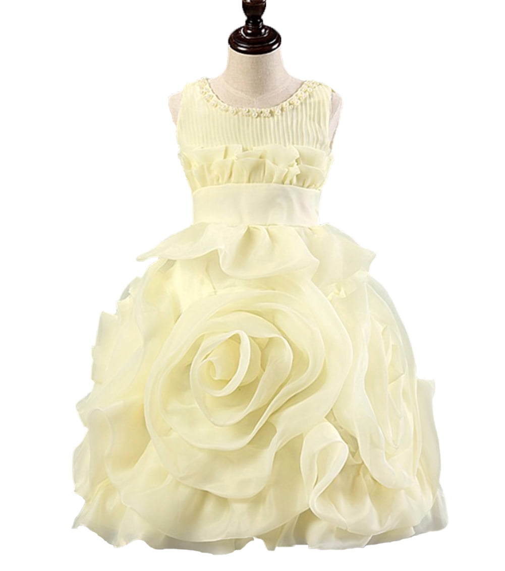 StylesILove Little Girls Yellow Unique 3D Rose Layered Organza Wedding ...