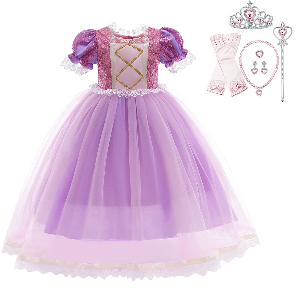 Girls Princess Costume Puff Sleeve Sequin Cosplay Dress with ...