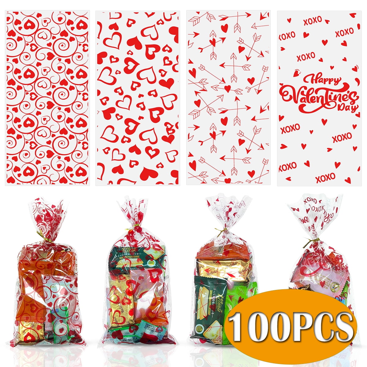 Valentines Day Candy Cellophane Bags Valentines Clear Candy Bags ...