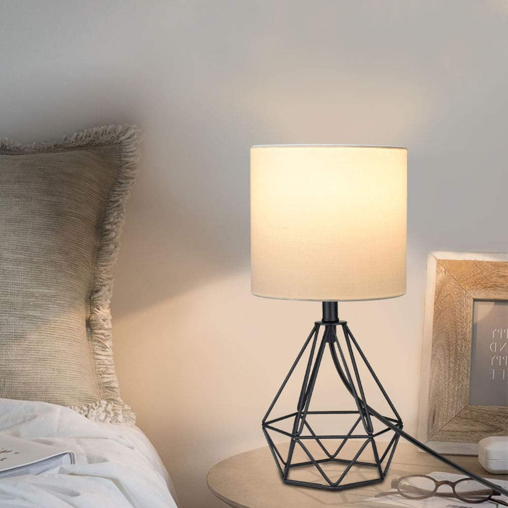 Table Lamp Modern Nightstand Bedside With Hollow Out Black Metal Base ...