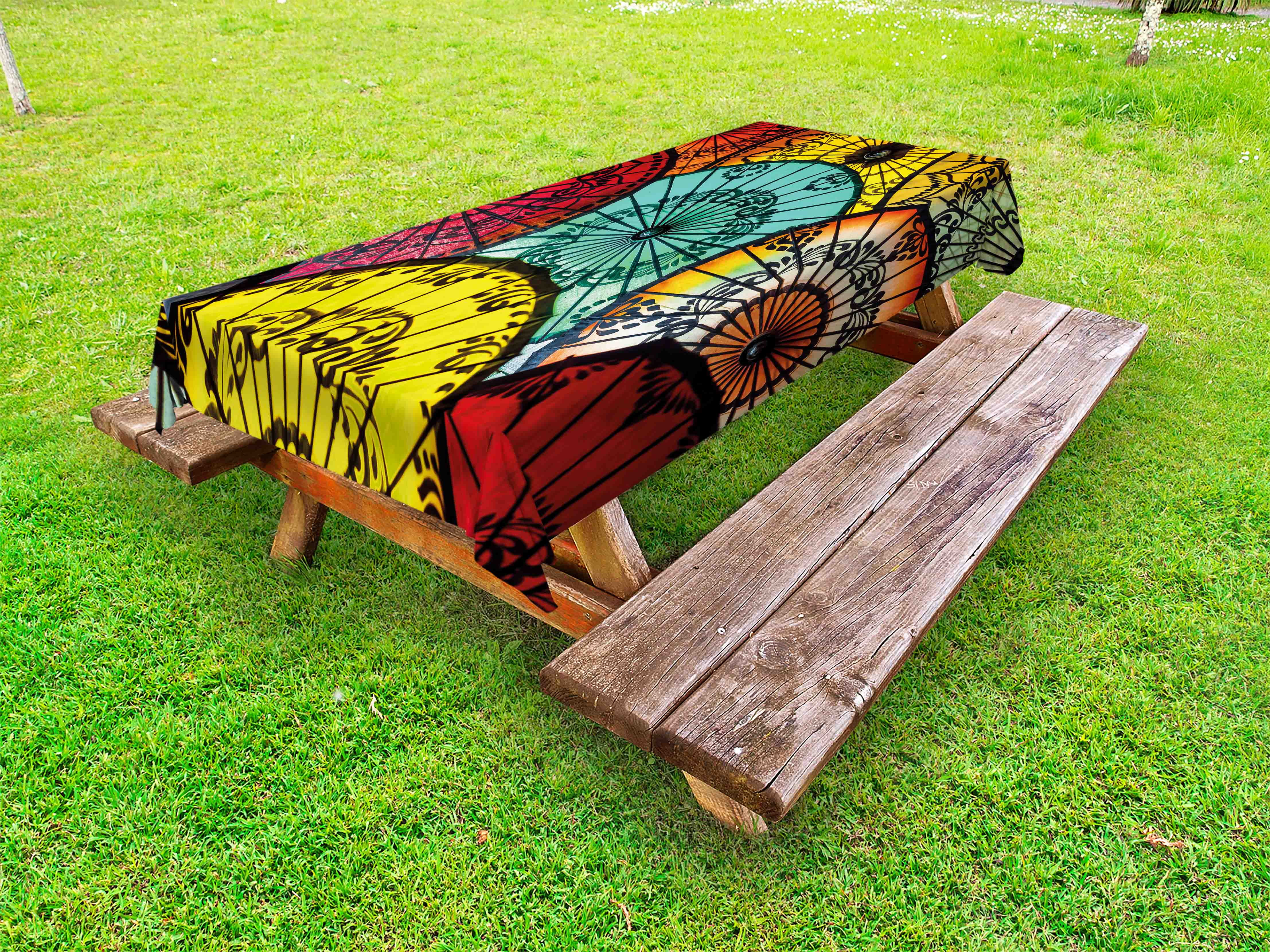 Asian Outdoor Tablecloth, Tribal Parasols at Indonesian Street Market ...