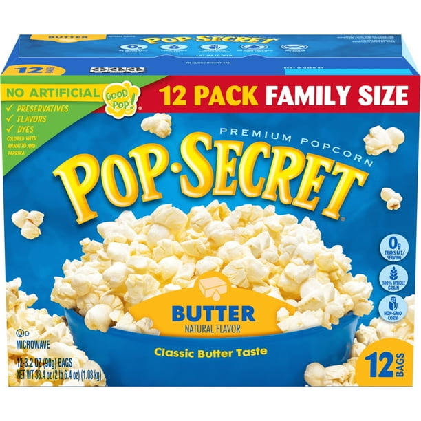 Pop Secret Microwave Popcorn, Butter Flavor, 3.2 Oz Sharing Bags, 12 Ct ...