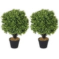 Poetree Set of Two 24'' Boxwood Topiary Ball Trees - Faux Shrub Decor ...