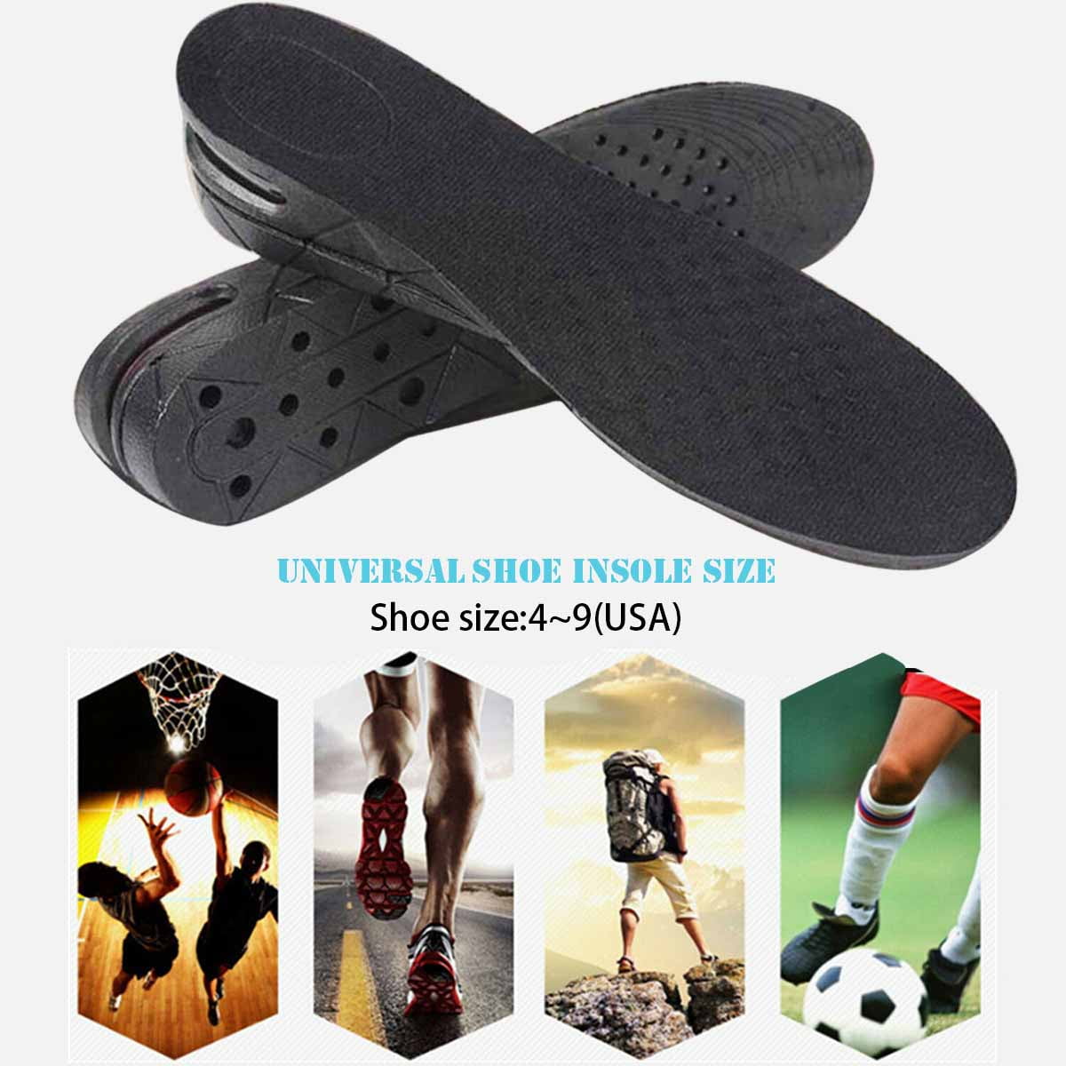 3 Layer Unisex Invisible Height Increase Insoles Heel Lift Taller Shoe ...
