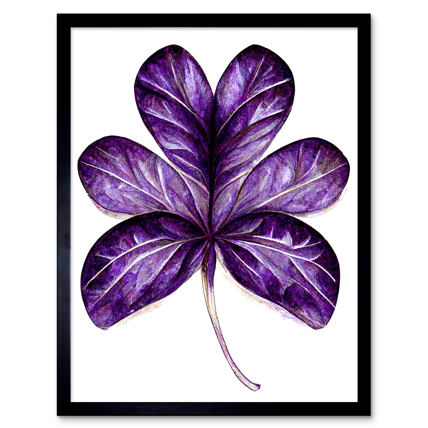 Purple on White Six Clover Modern Simple Leaf Illustration Art Print ...