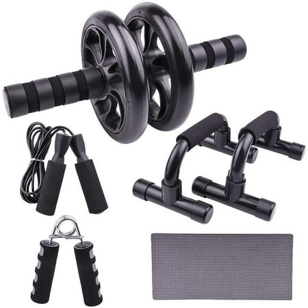 5 in 1 Fitness Equipment Abdominal Wheel + 2 Pump Handles + Jump Rope ...