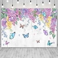 Butterfly Backdrop Purple Flowers Wood Background Birthday Baby Shower ...