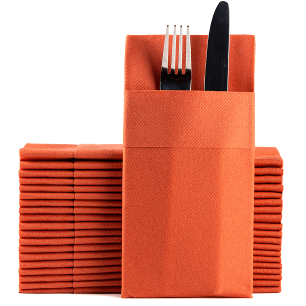 Moyes Home, Terracotta Pre-Folded Pocket Napkins, Linen-Feel Disposable ...