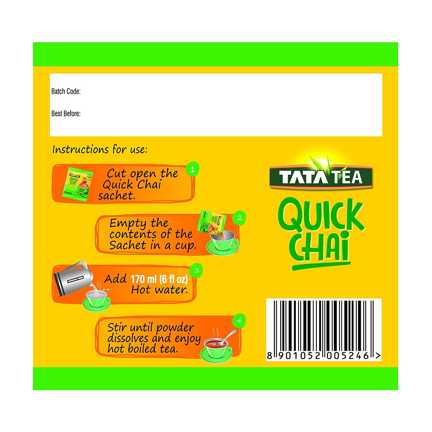 TATA Tea Quick Chai Cardamom, 10 Sachets 220g (7.76 oz) – Beauty ...