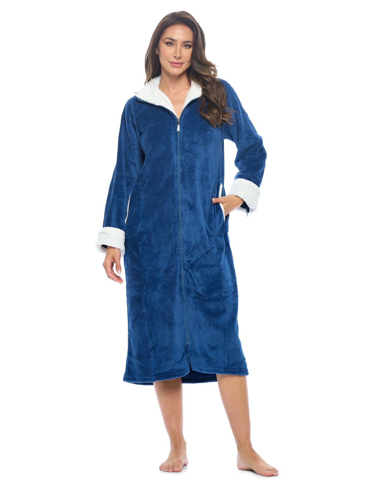 Casual Nights Women's Full Front Zip Up Plush Fleece Robe Housecoat ...