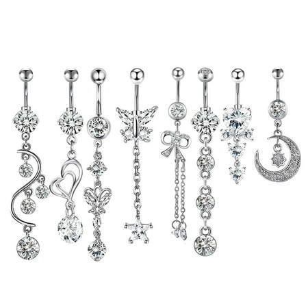 8 Pieces Belly Button Rings Jewelry Navel Rings Bars for Women ...