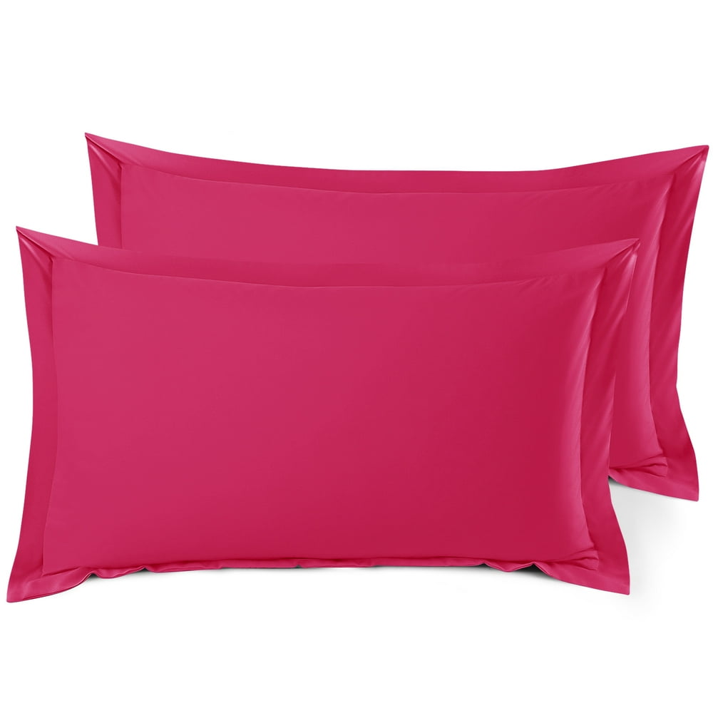 Set Of 2 King 20x36 Size Pillow Shams Hot Pink Hotel Luxury Soft Double Brushed Microfiber