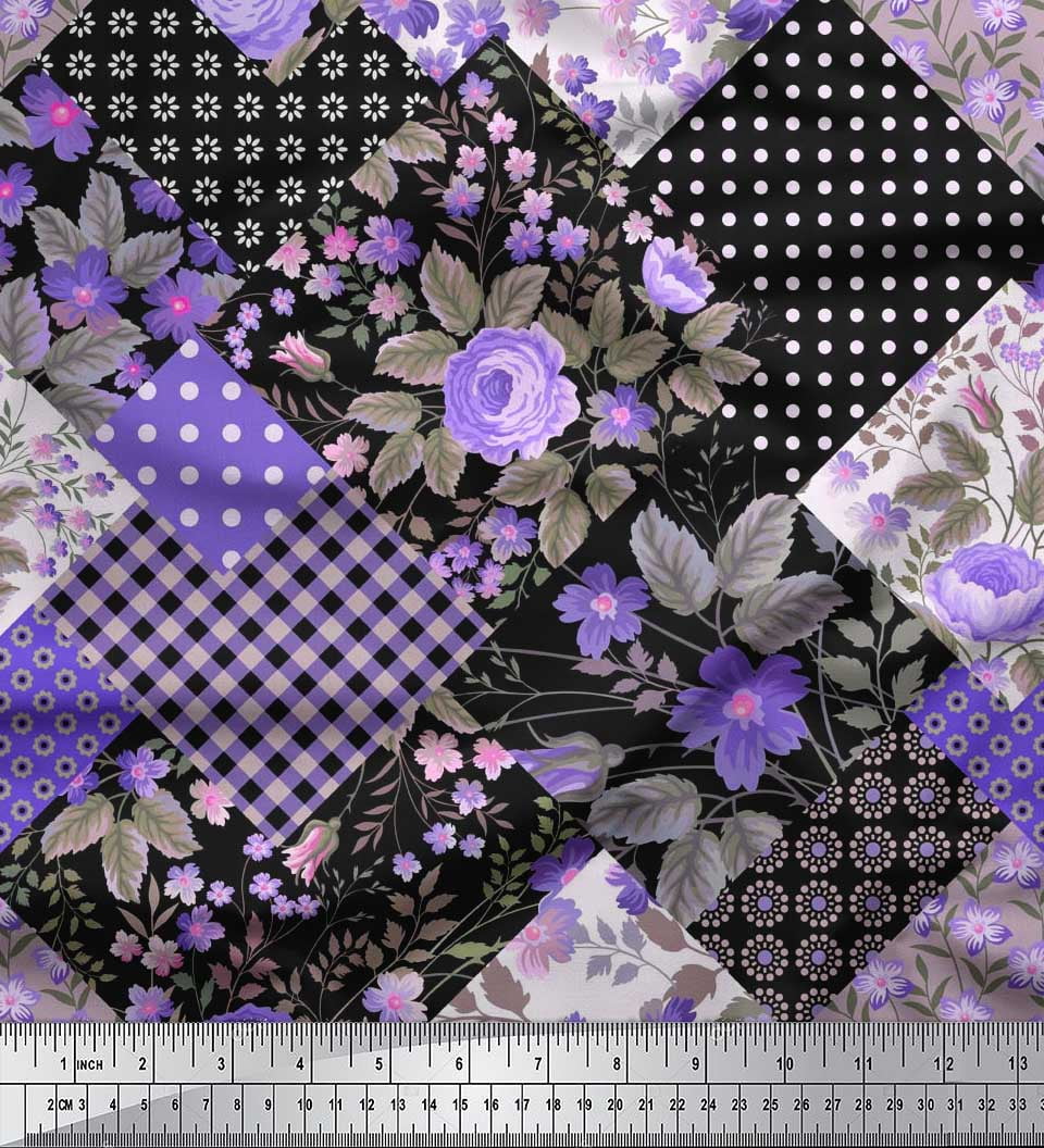 Soimoi Cotton Duck Fabric Dot,Floral & Check Patchwork Print Fabric by ...