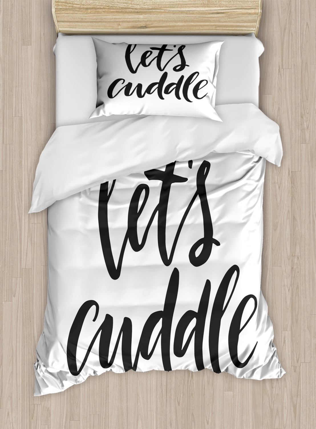 Lets Cuddle Duvet Cover Set Twin Size, Hand Written Calligraphy in a ...
