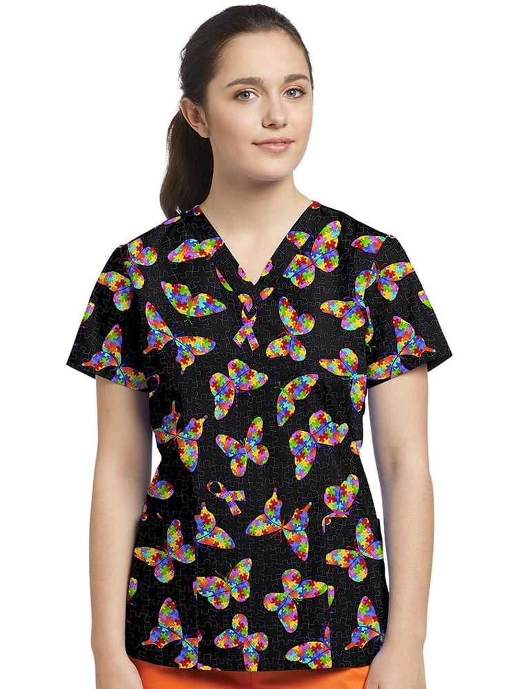 Allure by White Cross Women's V-Neck Butterfly Autism Awareness Print ...