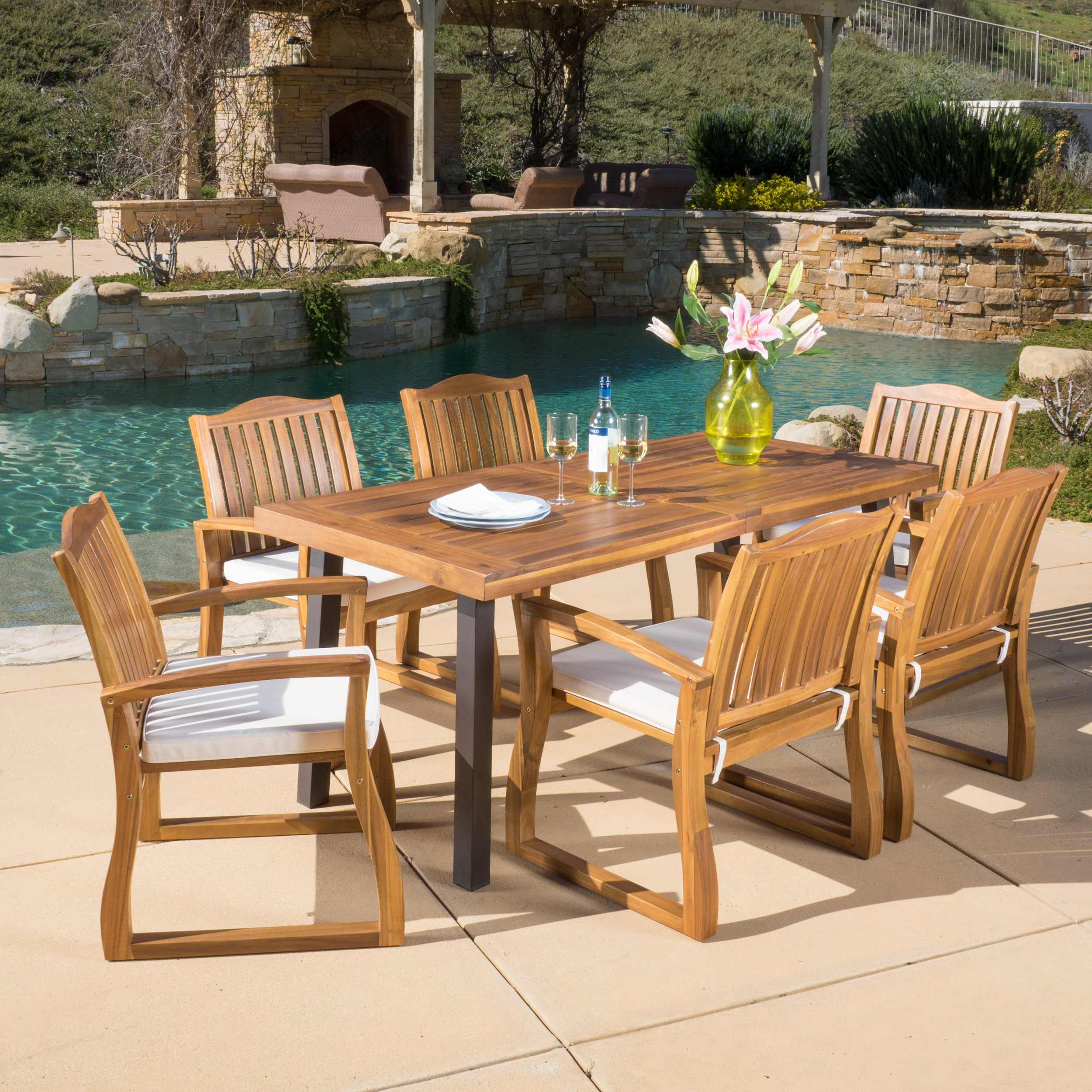 Gallagher Outdoor Acacia Wood 7pc Dining Set Teak Finish Walmart Gallagher Outdoor Acacia Wood 7pc Dining Set Teak Finish Walmart