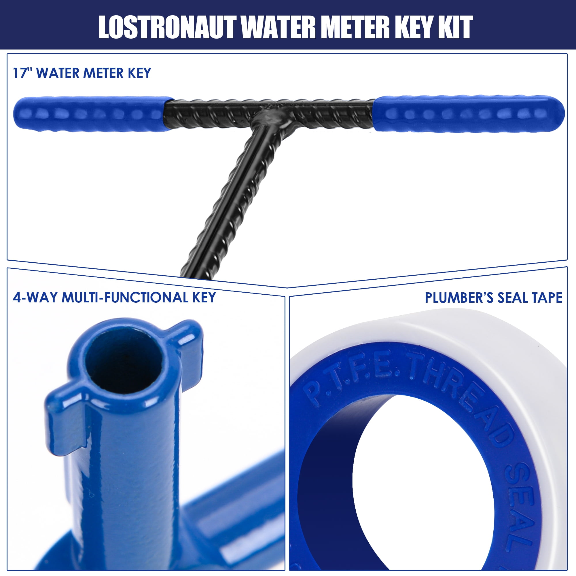 Buy LOSTRONAUT Water Meter Key Wrench, 4-Way Utility Curb Valve Tool ...