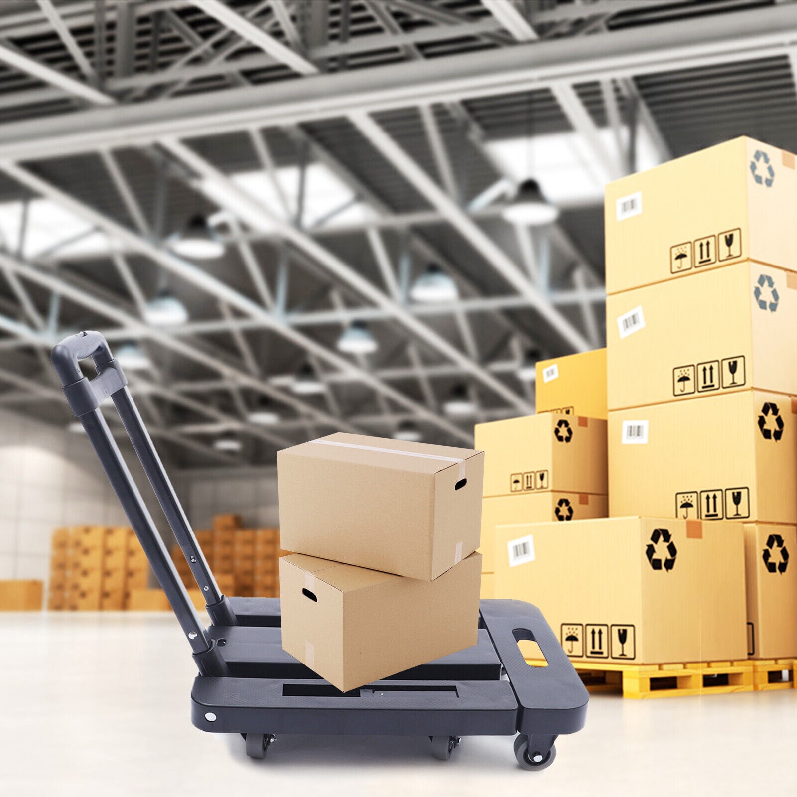 Folding Portable Luggage Cart 220 Lb Capacity Trolley Pull Push Hand ...