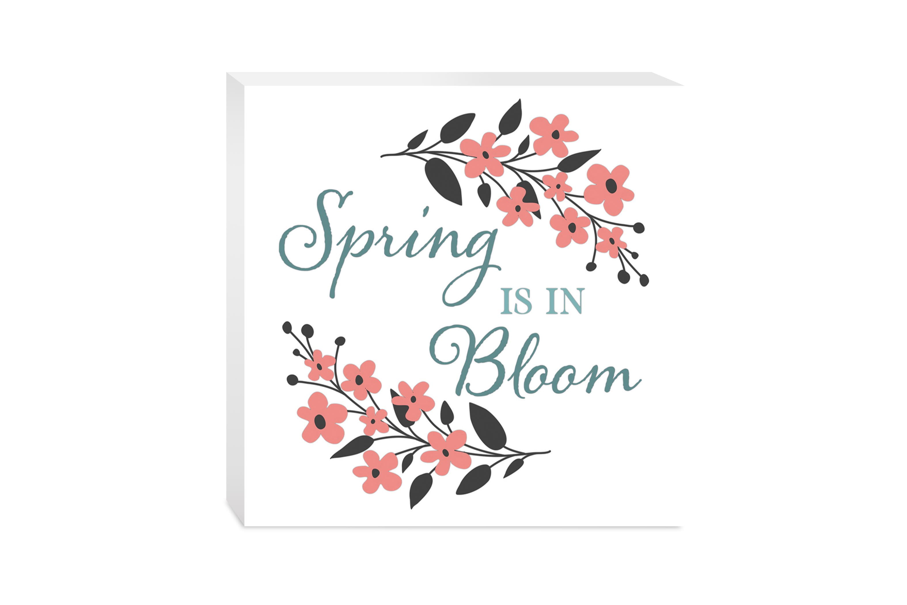 Spring In Bloom Coral Floral Branch 10 x 10 Wood Tabletop Sign Plaque ...