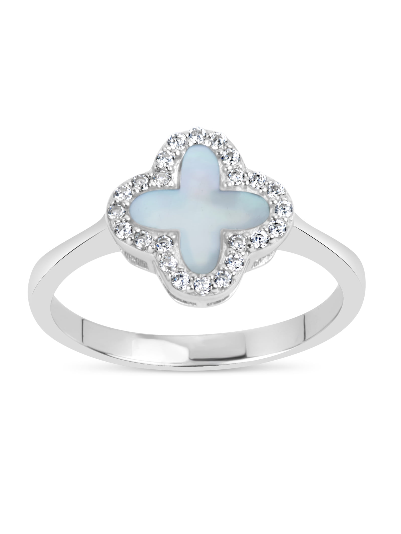 8mm Mother Of Pearl and White Cubic Zirconia Sterling Silver Rhodium ...