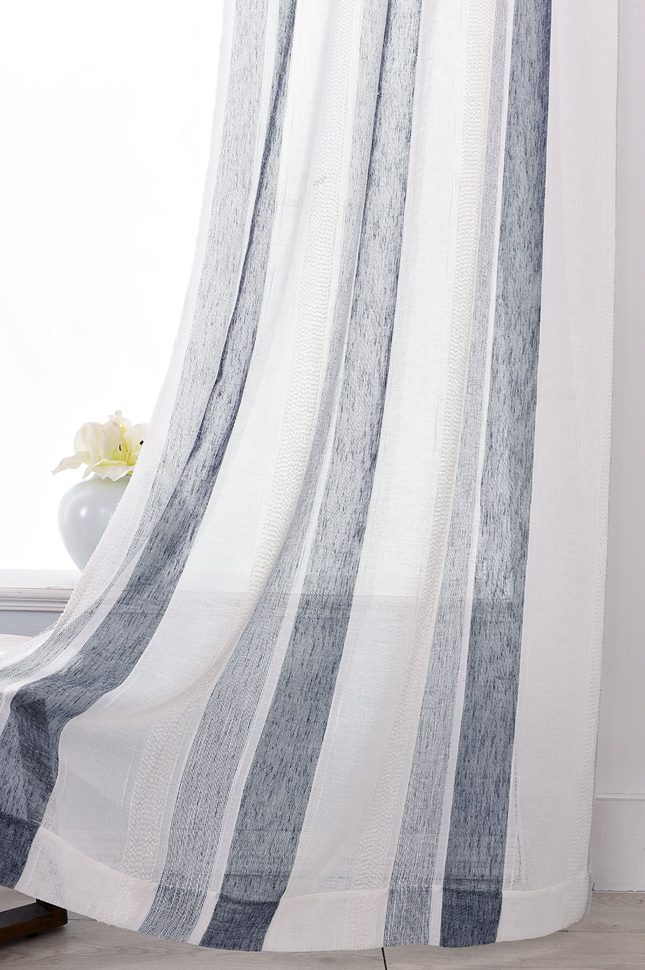 Uptown Home 2 Pack Linen Textured Sheer Curtains Farmhouse Vertical ...