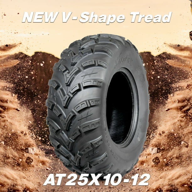 6PR ATV UTV Tires 25x10-12 All Terrain 15mm Tread Depth 25x10x12 Trail ...