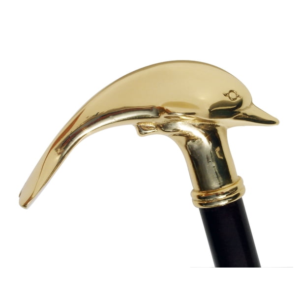 New Heavy Brass Dolphin Handle Sturdy Cane Wood Shaft Walking Stick ...