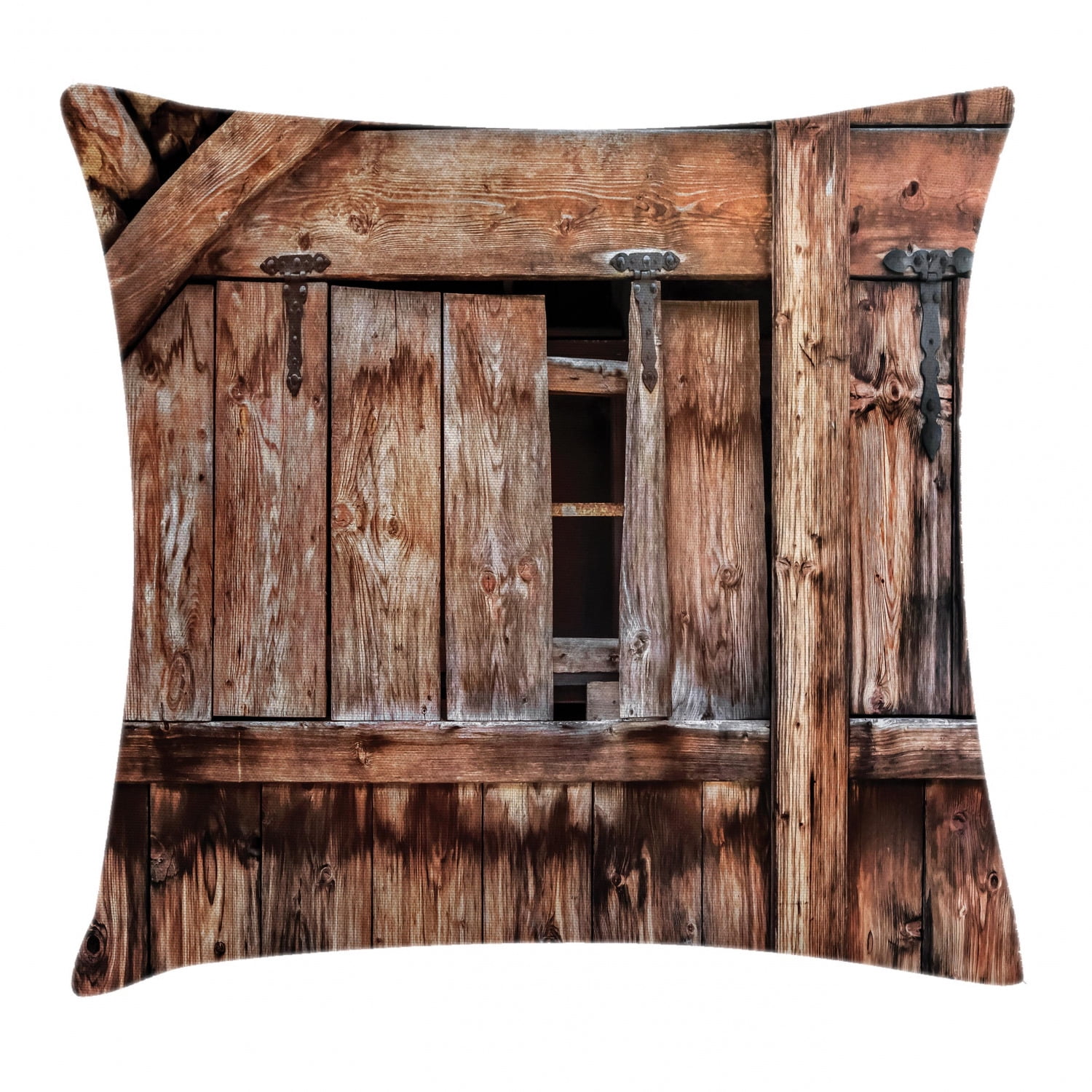 Rustic Throw Pillow Cushion Cover, Abandoned Damaged Oak Barn Door with ...