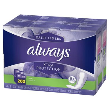 Always Xtra Protection Dailies, Extra Long Panty Liners for Women, Unscented - 368 Count (Pack ...