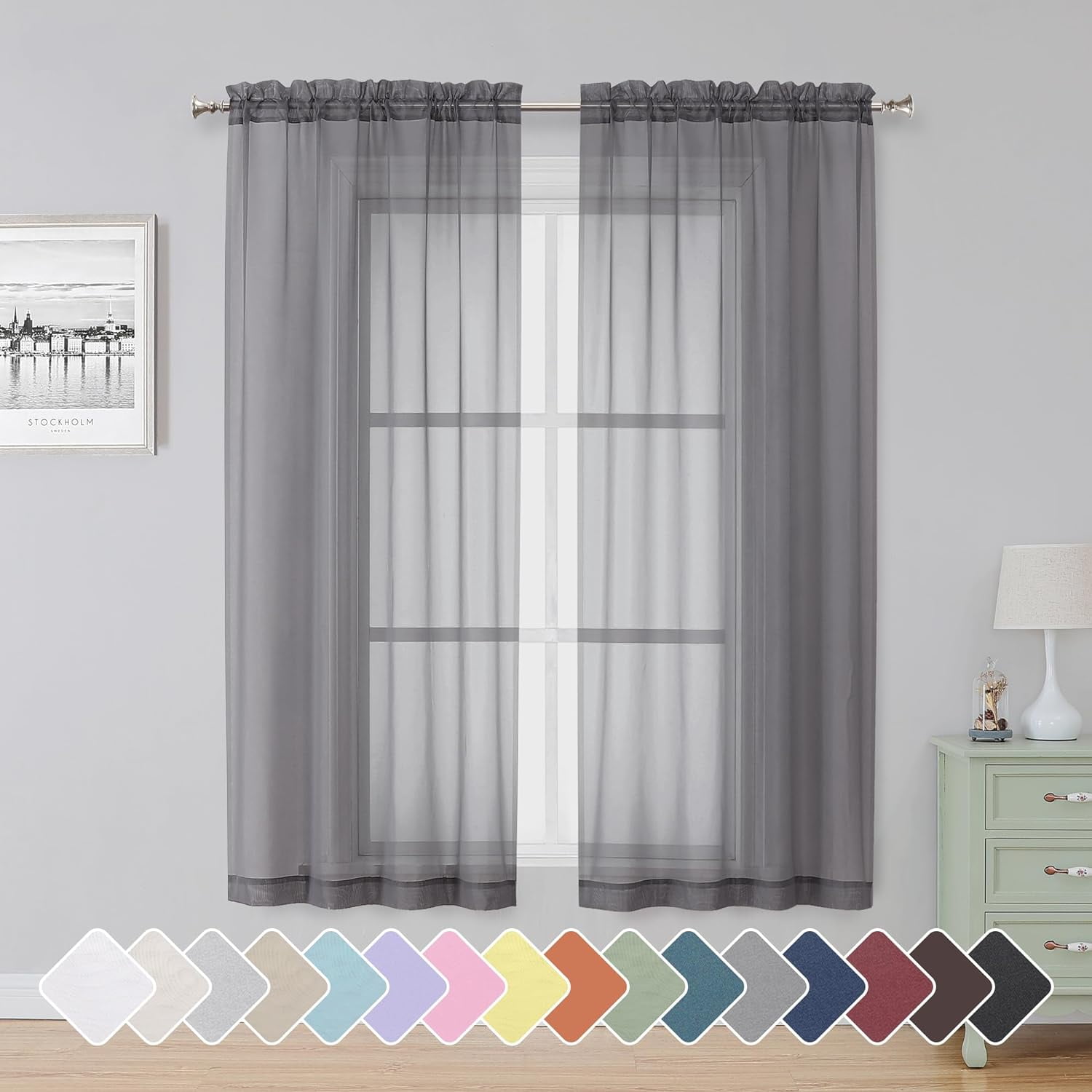 Click here for Siabc-Grey Sheer Curtains 63 Inch Length 2 Panels... prices