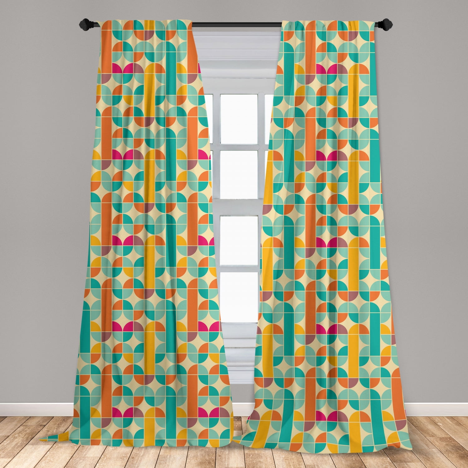 Retro Curtains 2 Panels Set, Pop Art Funky Unusual Geometric Forms ...