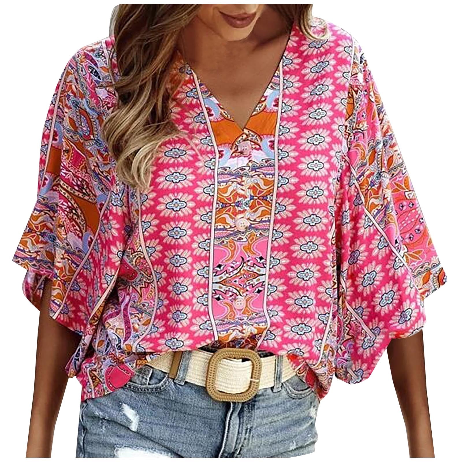 Click here for Pompotops Women Casual Bohemian Loose Printed Shor... prices