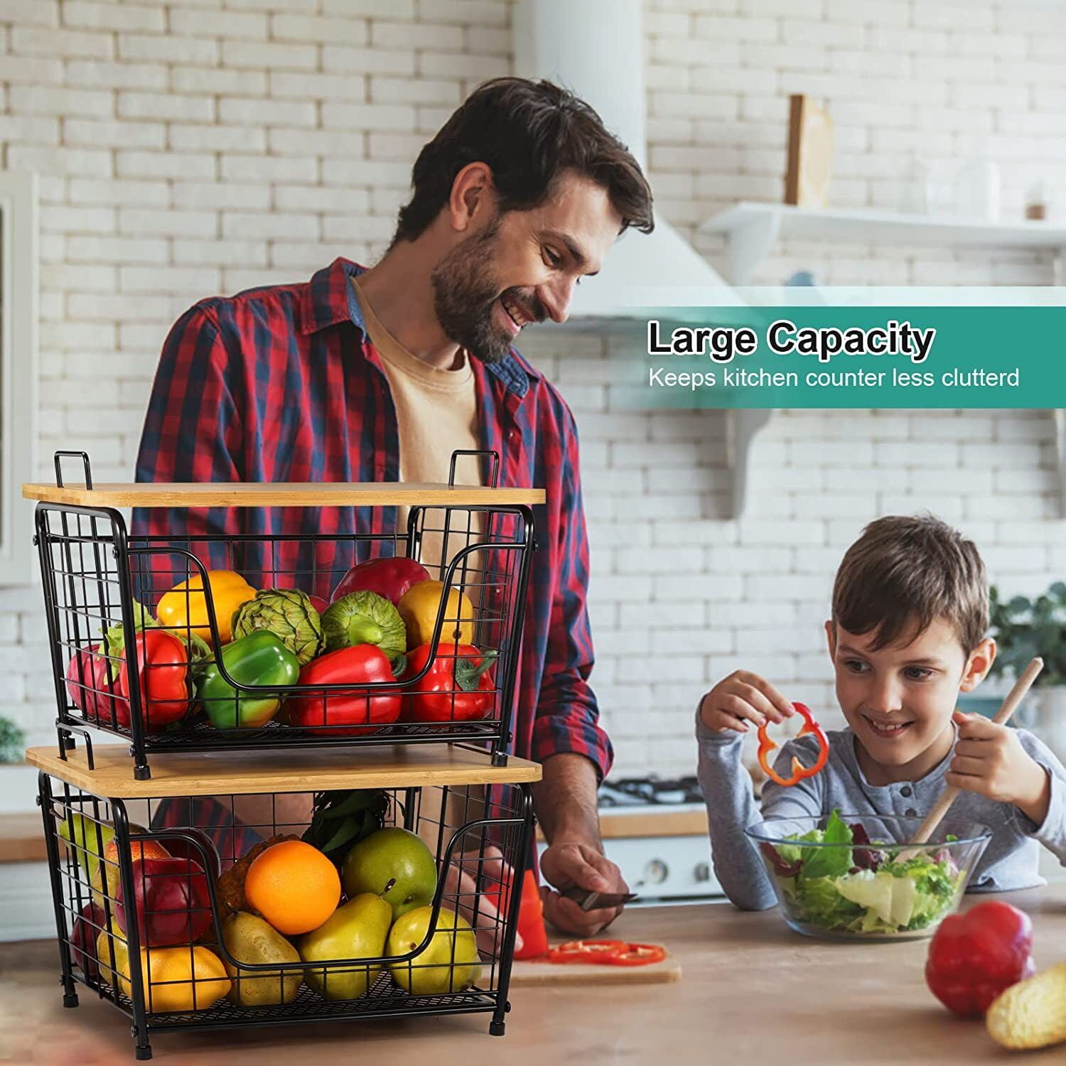 2pcs Countertop Basket for Kitchen, Bread Vegetable Fruit Organizer ...