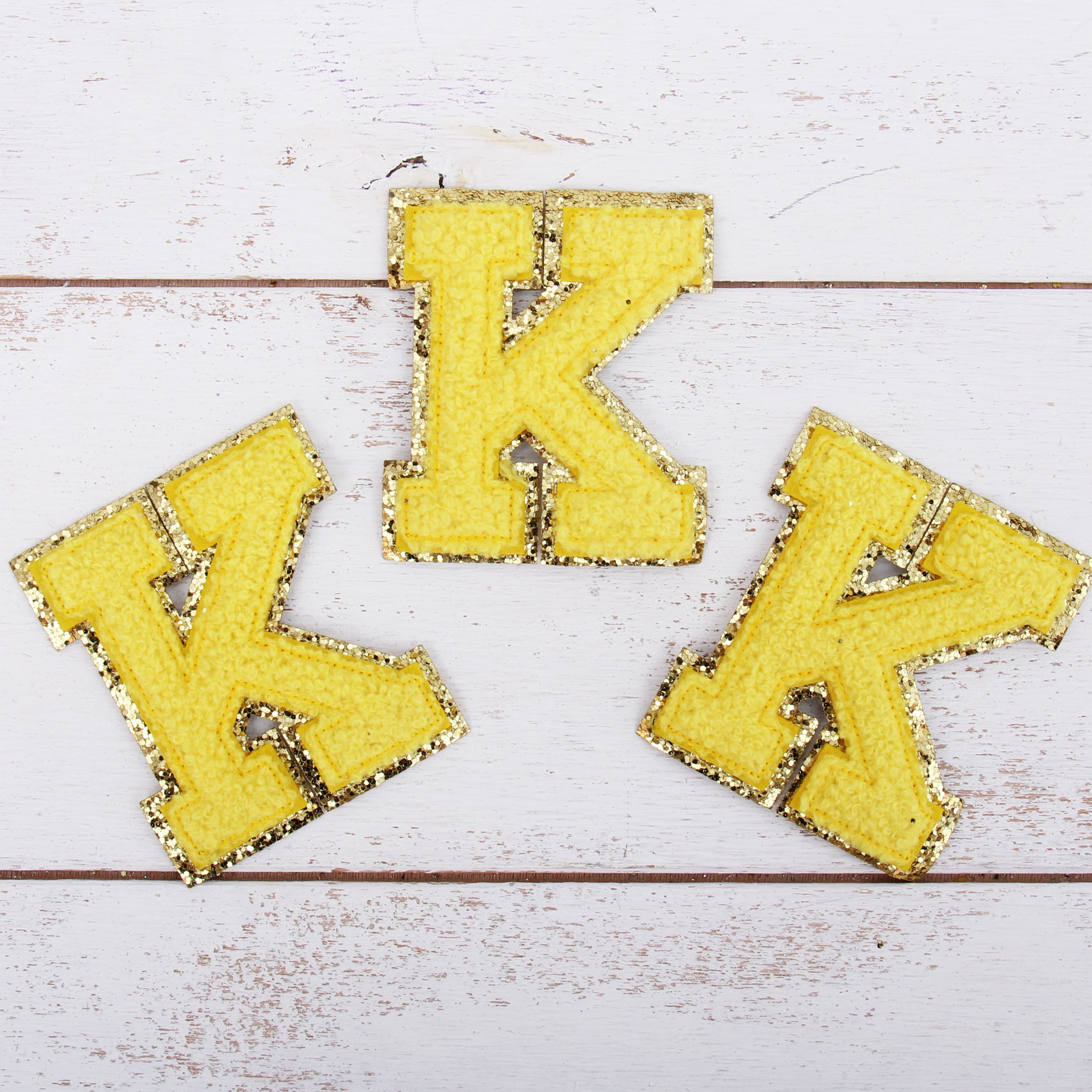 3 Pack Chenille Iron On Glitter Varsity Letter "K" Patches - Yellow ...