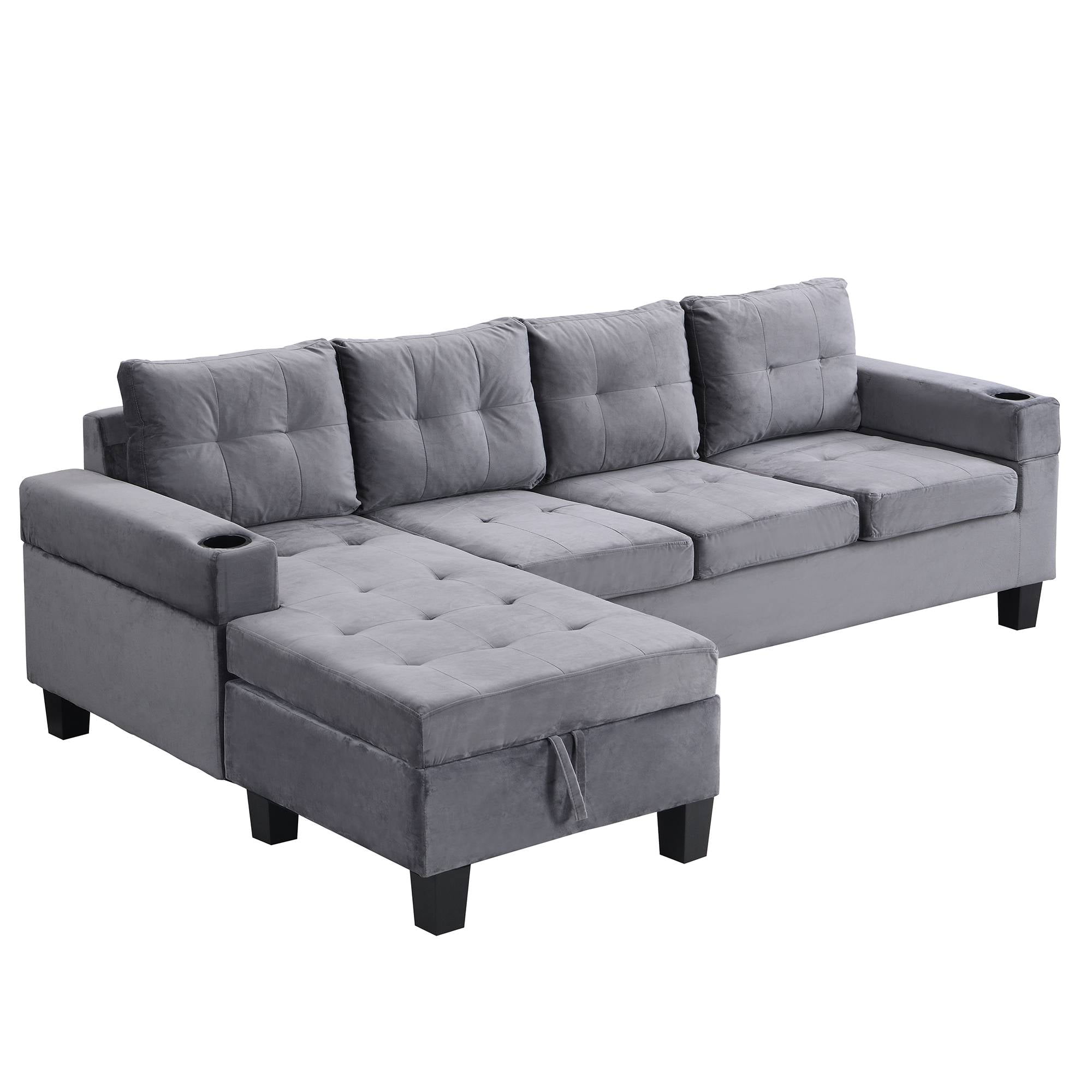 Sectional Sofa Set with L Shape Chaise Lounge with Storage Chaise 4 ...