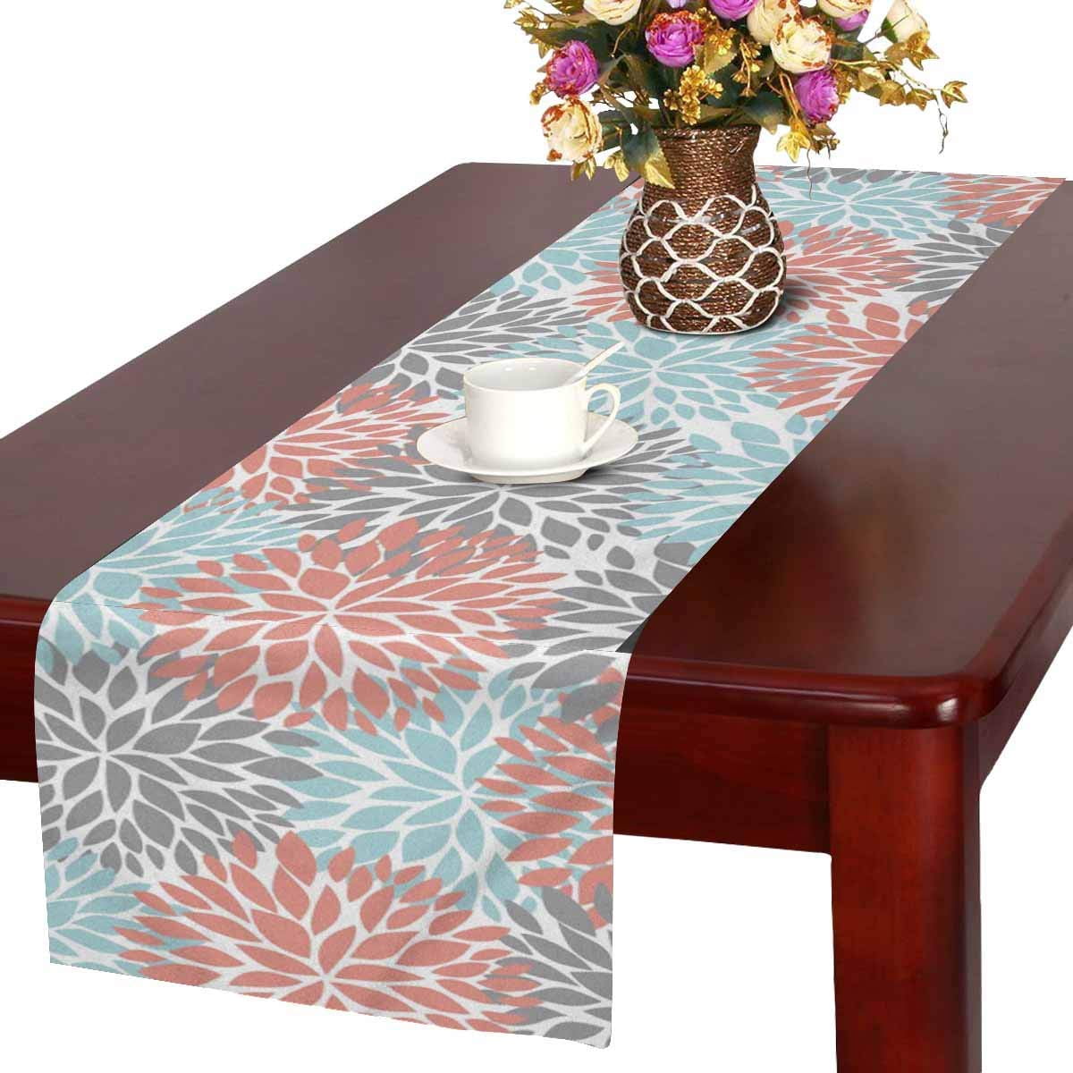 MKHERT Dahlia Pinnata Flower Coral Gray and Light Blue Table Runner ...