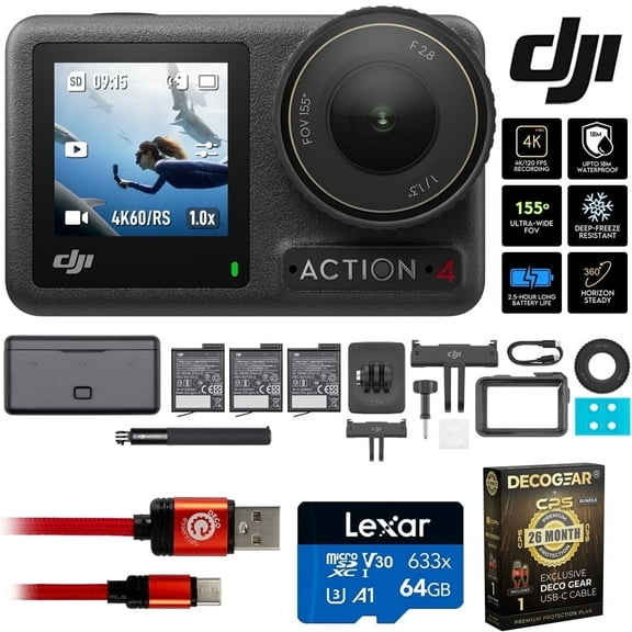 DJI Osmo Action 4 Bundle: Waterproof Camera, Vlogging Accessories, 64GB ...