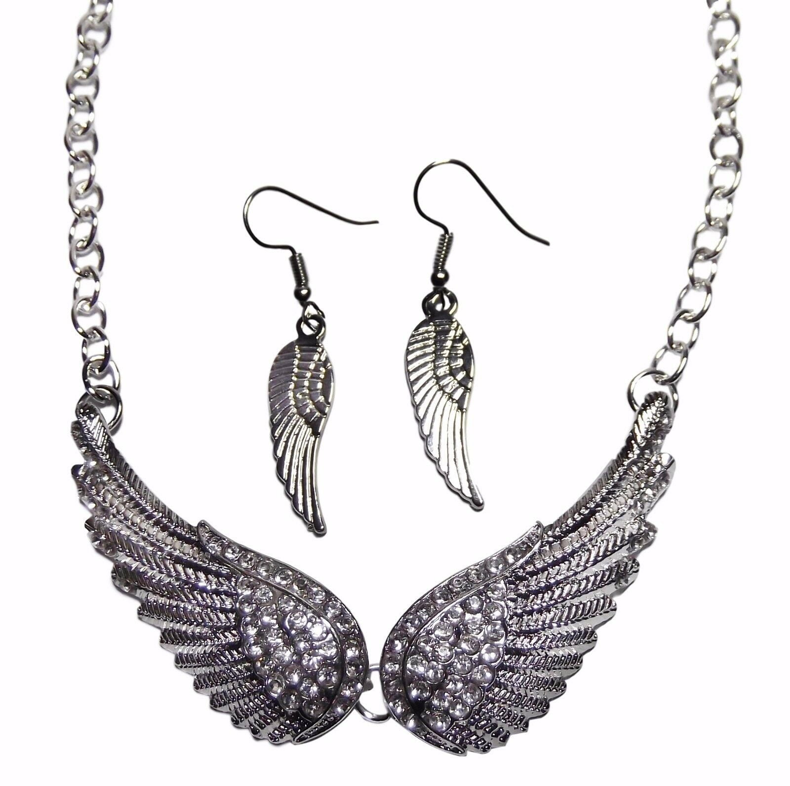 Supernatural Angel Wings Choker Studded Necklace and Dangle Earrings ...