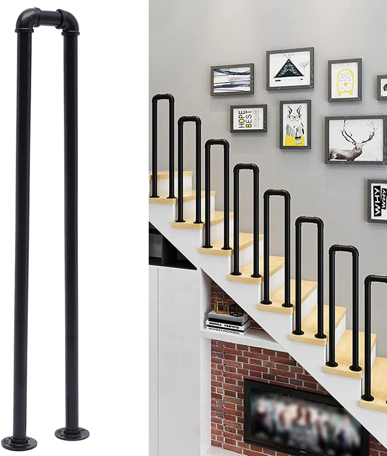 Miumaeov Safety Staircase Handrails Support Poles Black U-Shaped ...