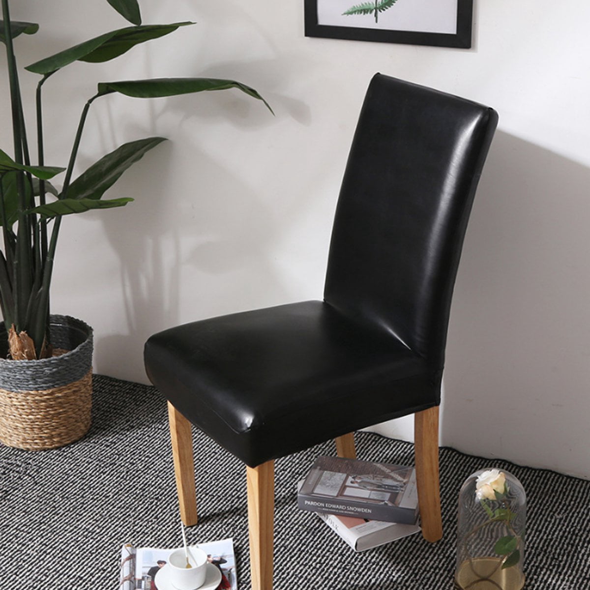 Dining Room Chair Slipcovers PU Leather Chair Seat Covers Stretch Dining Room Chair Slipcovers PU Leather Chair Seat Covers Stretch