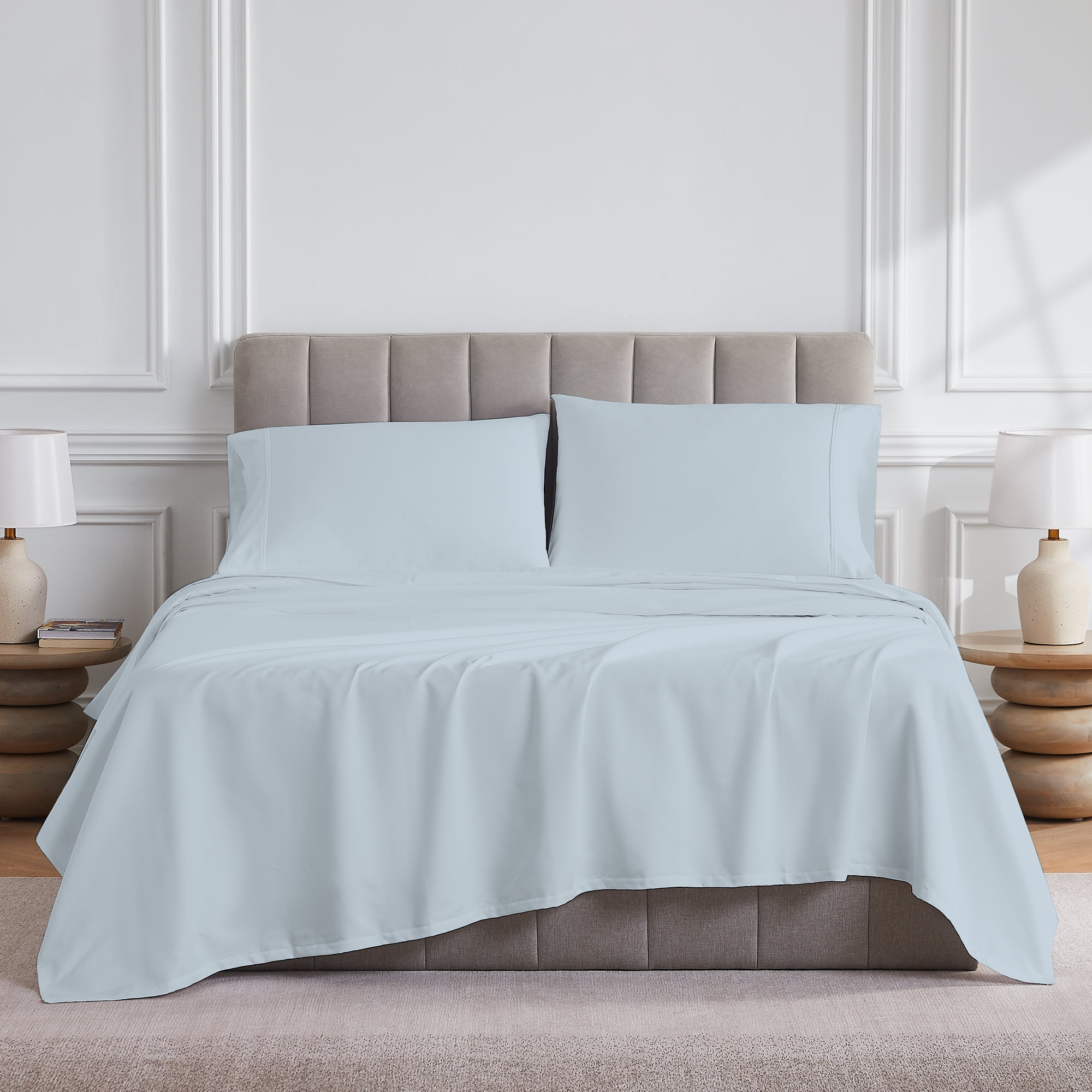Color Sense 100 Cotton Bed Sheets  Deep Pocket  Wrinkle Resistant  Soft & Smooth Sateen 4-Piece  Queen Light Blue By Purity Home Queen