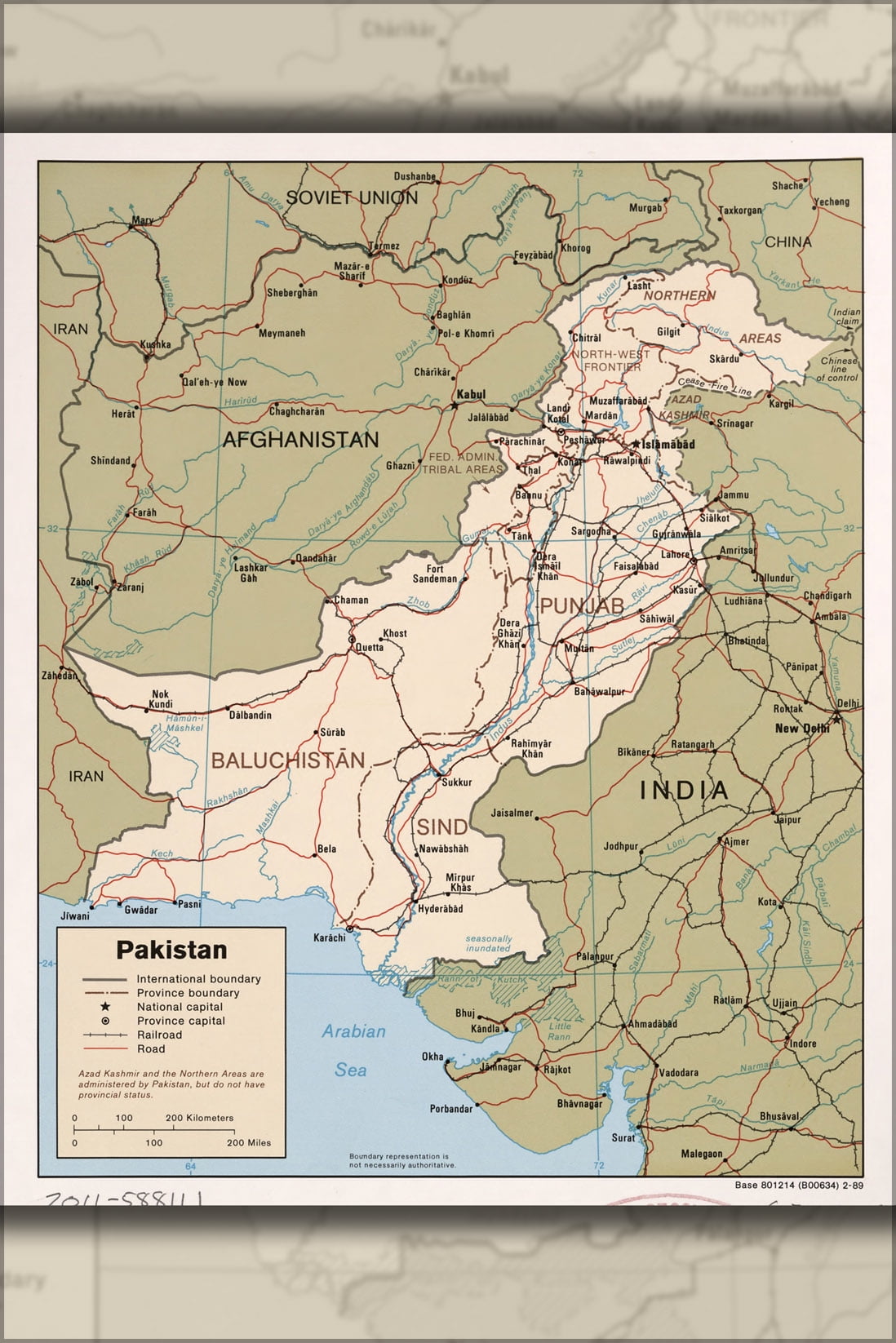 24"x36" Gallery Poster, cia map of Pakistan 1989 - Walmart.com
